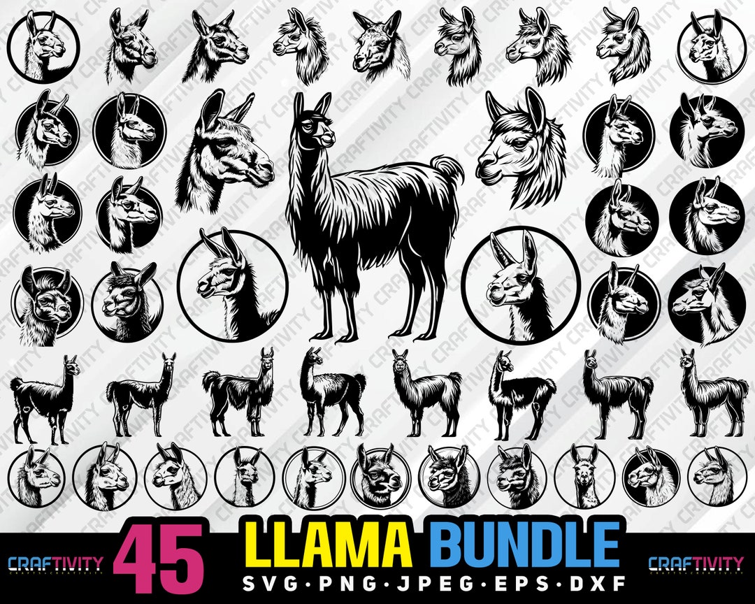 Llama Bundle Svg Png Jpeg Eps Dxf Bundle Silhouette Clipart Cricut ...