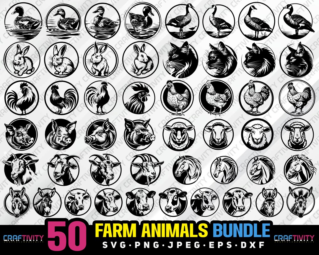 Farm Animals Clipart Bundle, Vector Cut Files (svg, Png, Jpg, Eps, Dxf ...