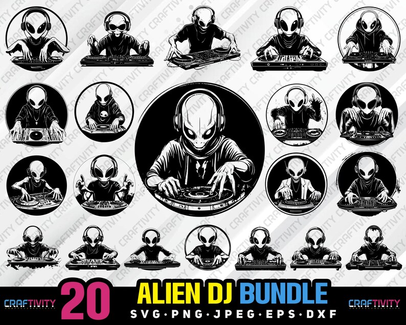 Alien DJ Bundle (svg, Png, Jpeg, Eps, Dxf) (digital Download) - Etsy