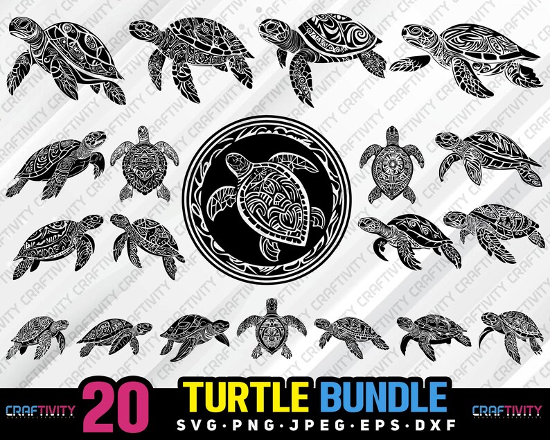 Turtle Bundle Svg Png Jpeg Eps Dxf Engrave Silhouette Clipart Cricut ...