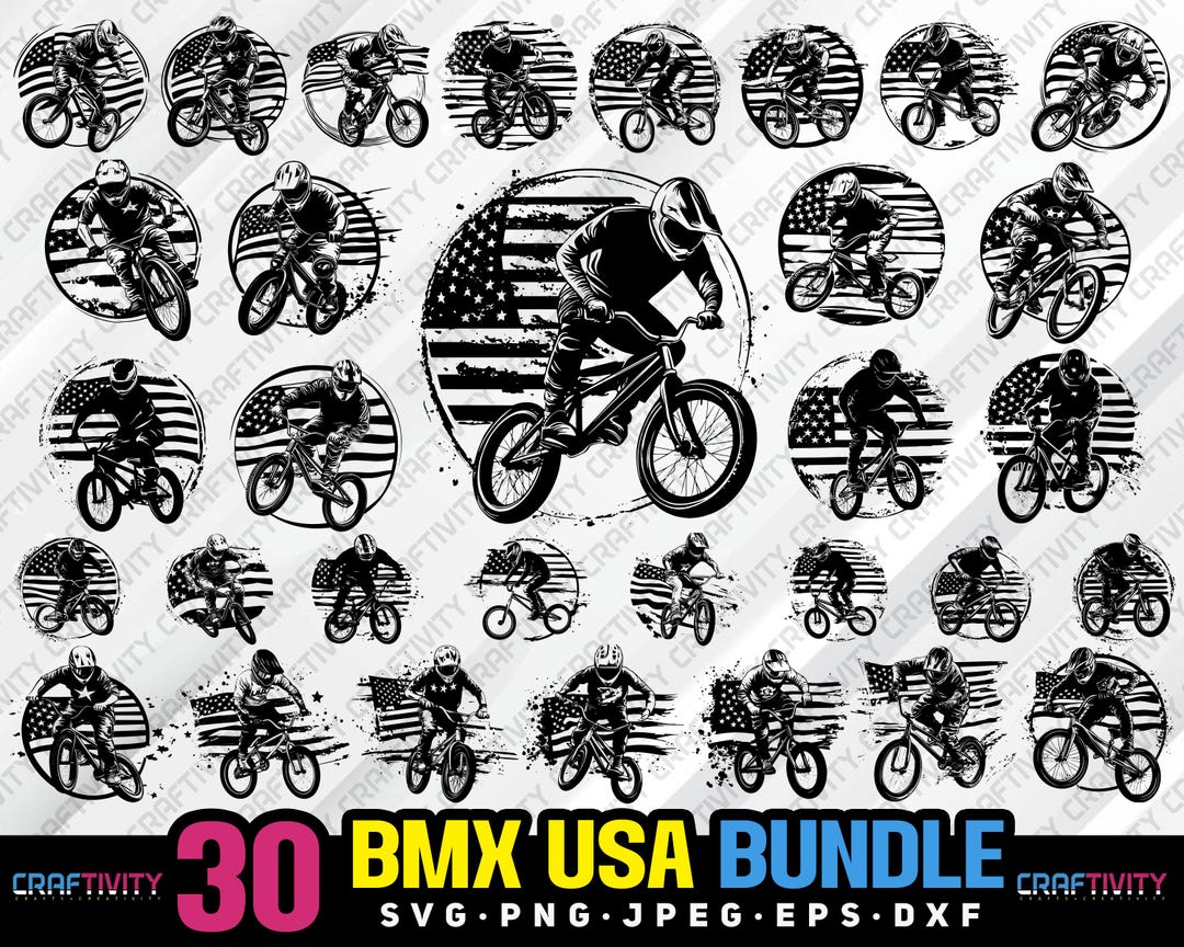 Bmx Bike Usa Bundle Svg Png Jpeg Eps Dxf Engrave Silhouette Clipart ...