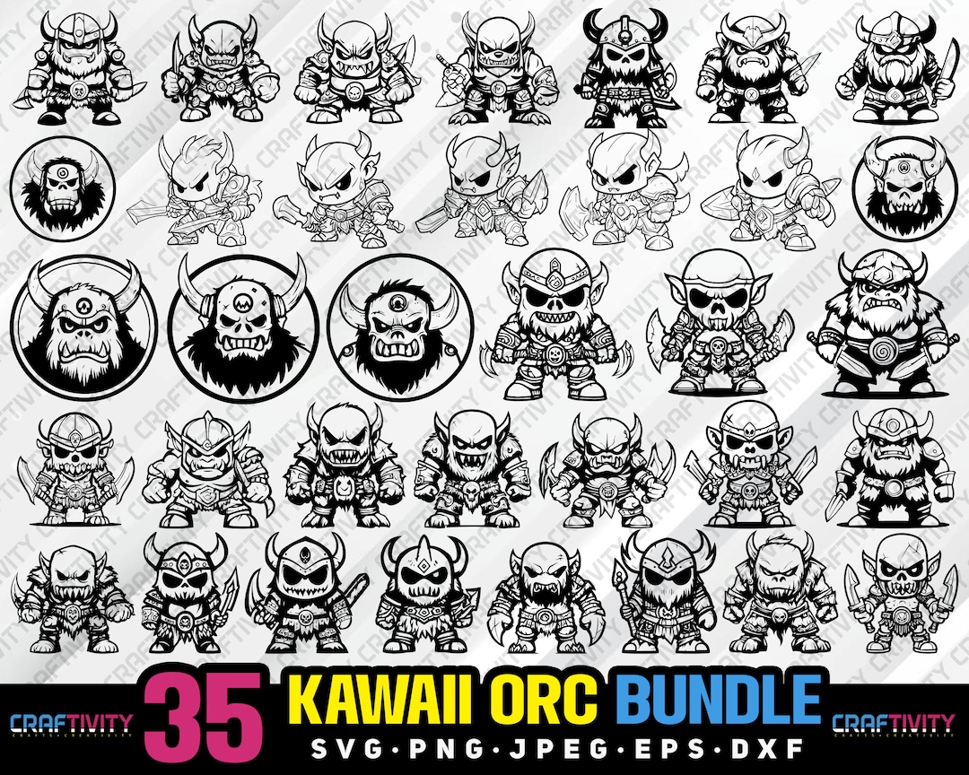 Kawaii Orc Bundle Svg Png Jpeg Eps Dxf Bundle Silhouette Clipart Cricut ...