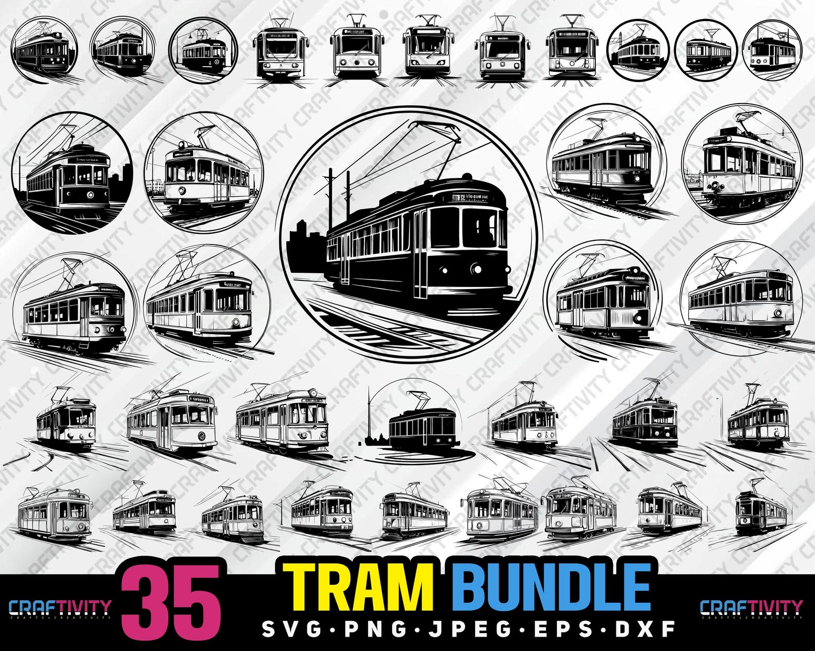 Tram Bundle Svg Png Jpg Eps Dxf Bundle Silhouette Clipart Cricut Vector ...