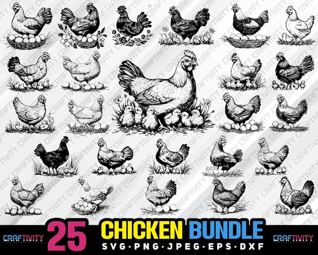 Chicken Bundle Svg Png Jpeg Eps Dxf Engrave Silhouette Clipart Cricut ...