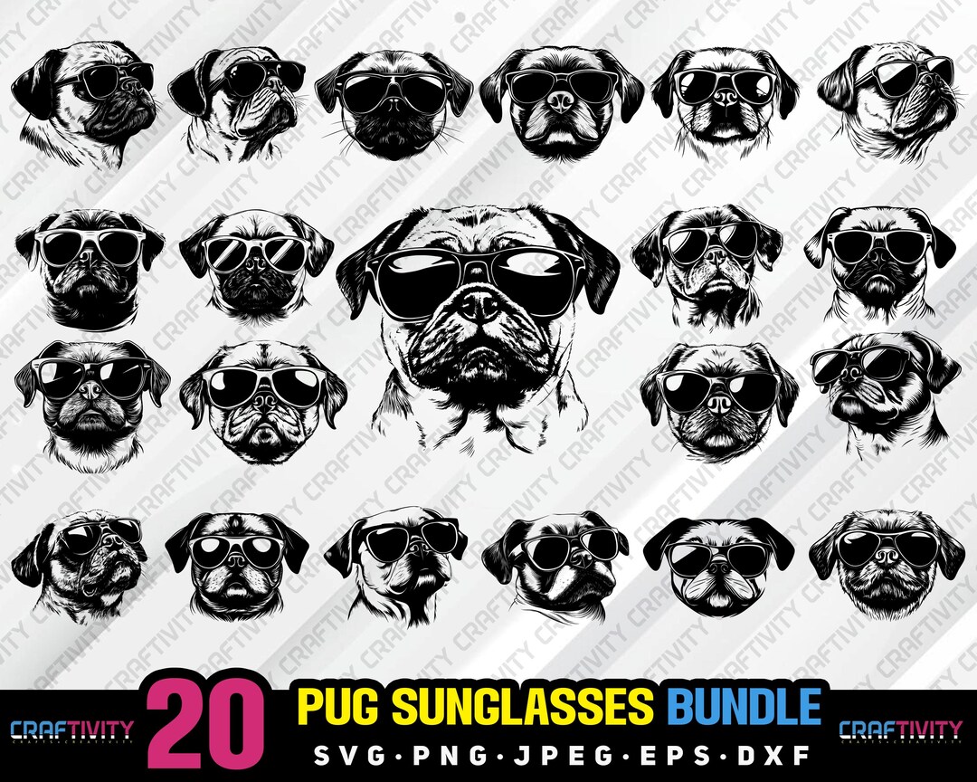 Pug Bundle Svg Png Jpeg Eps Dxf Engrave Silhouette Clipart Cricut Laser ...