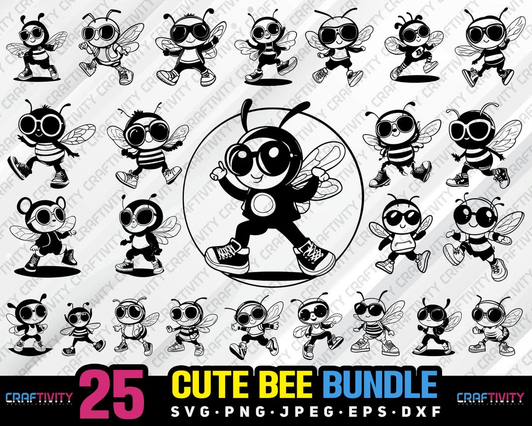 Cute Bee Bundle Svg Png Jpeg Eps Dxf Engrave Silhouette Clipart Cricut ...