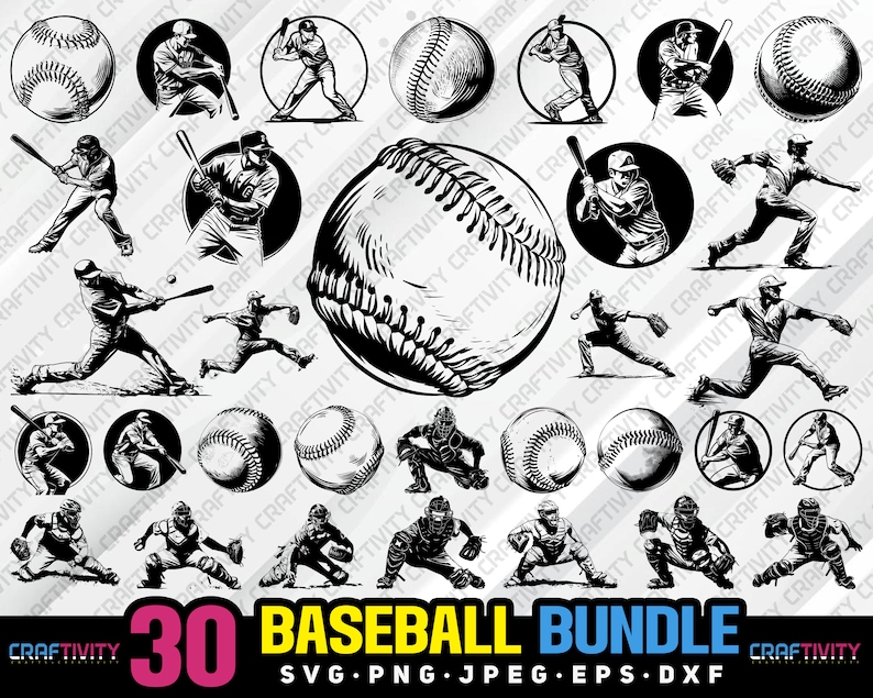 Baseball SVG Bundle: Sports Clipart, Vector Graphics (digital Download ...
