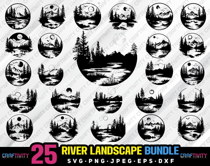 River Scene Bundle Custom Svg Png Jpeg Eps Dxf Bundle Silhouette Cricut ...