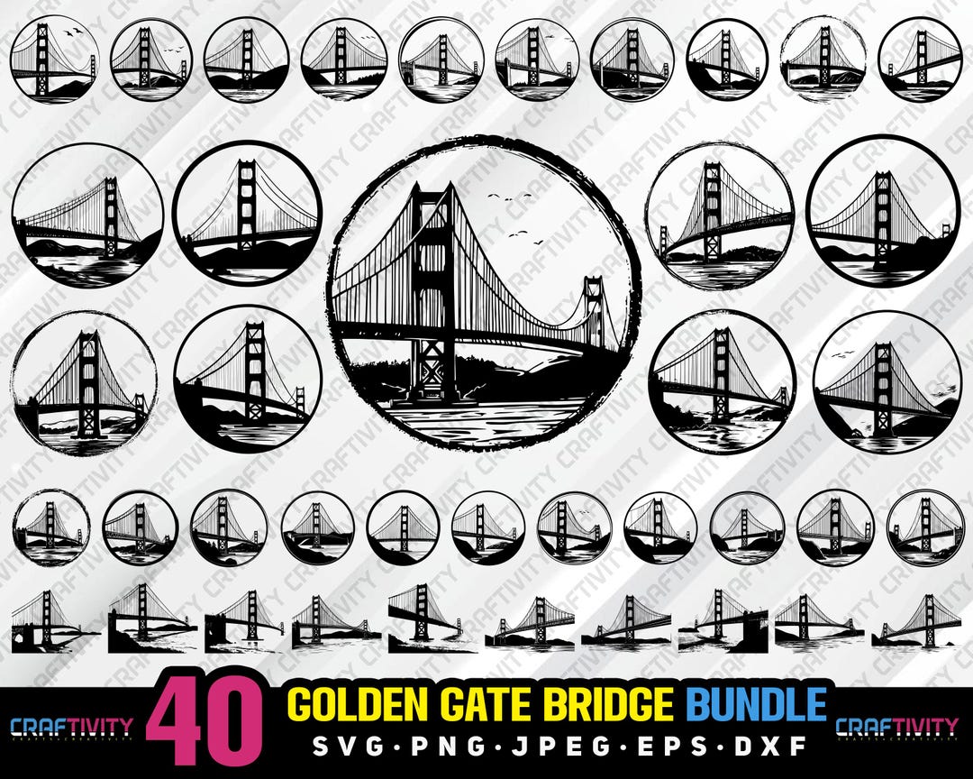 Golden Gate Bridge Vector Bundle (svg, Png, Jpg, Eps, Dxf) (digital ...