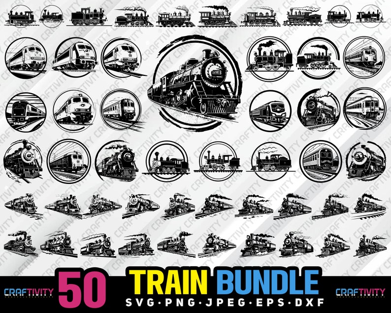 Train Bundle Svg Png Jpeg Eps Dxf Bundle Silhouette Clipart Cricut ...