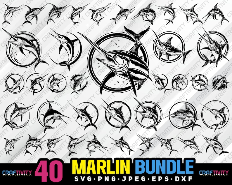 Marlin Bundle Svg Png Jpeg Eps Dxf Bundle Silhouette Clipart Cricut ...