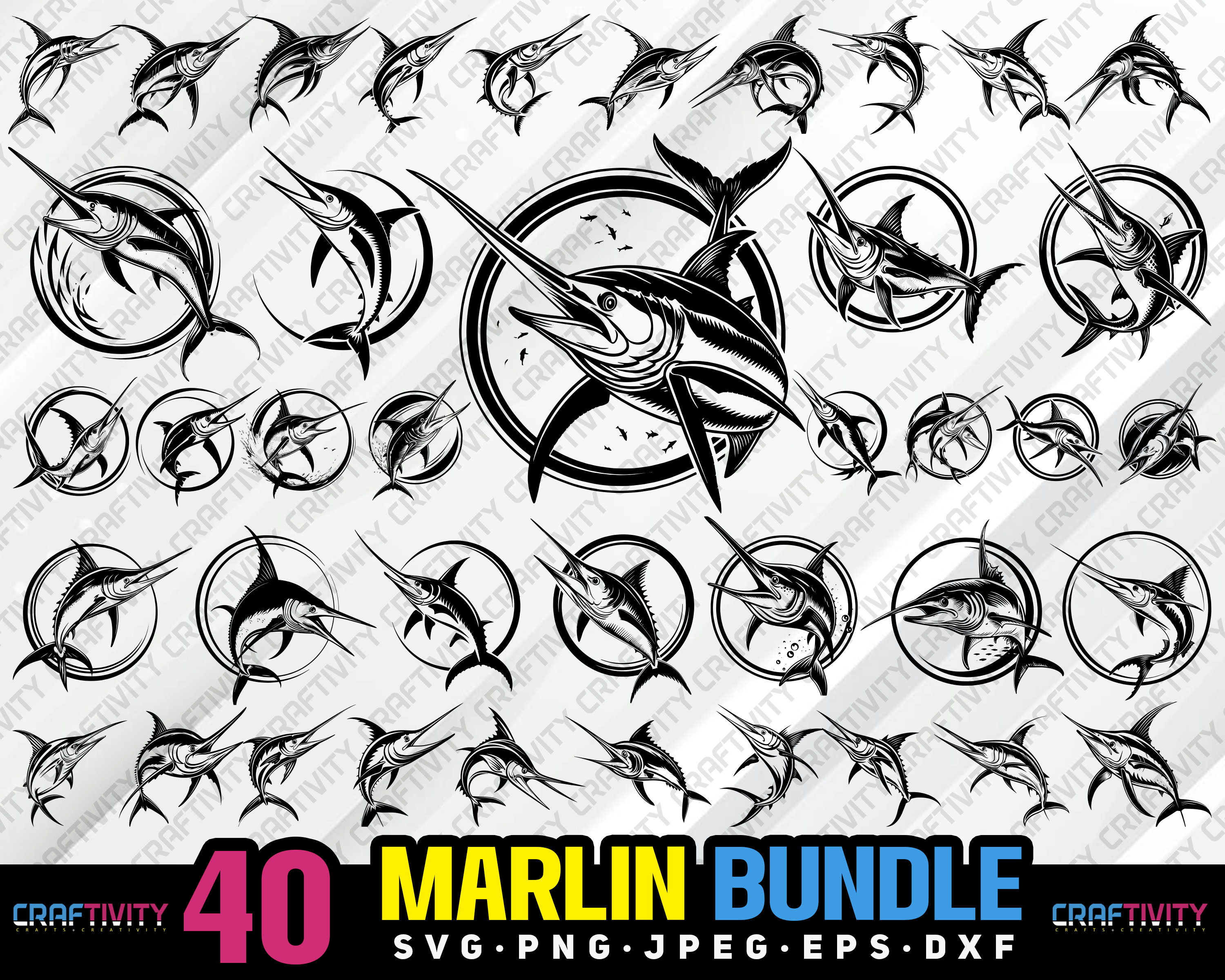 Marlin Bundle Svg Png Jpeg Eps Dxf Bundle Silhouette Clipart Cricut ...
