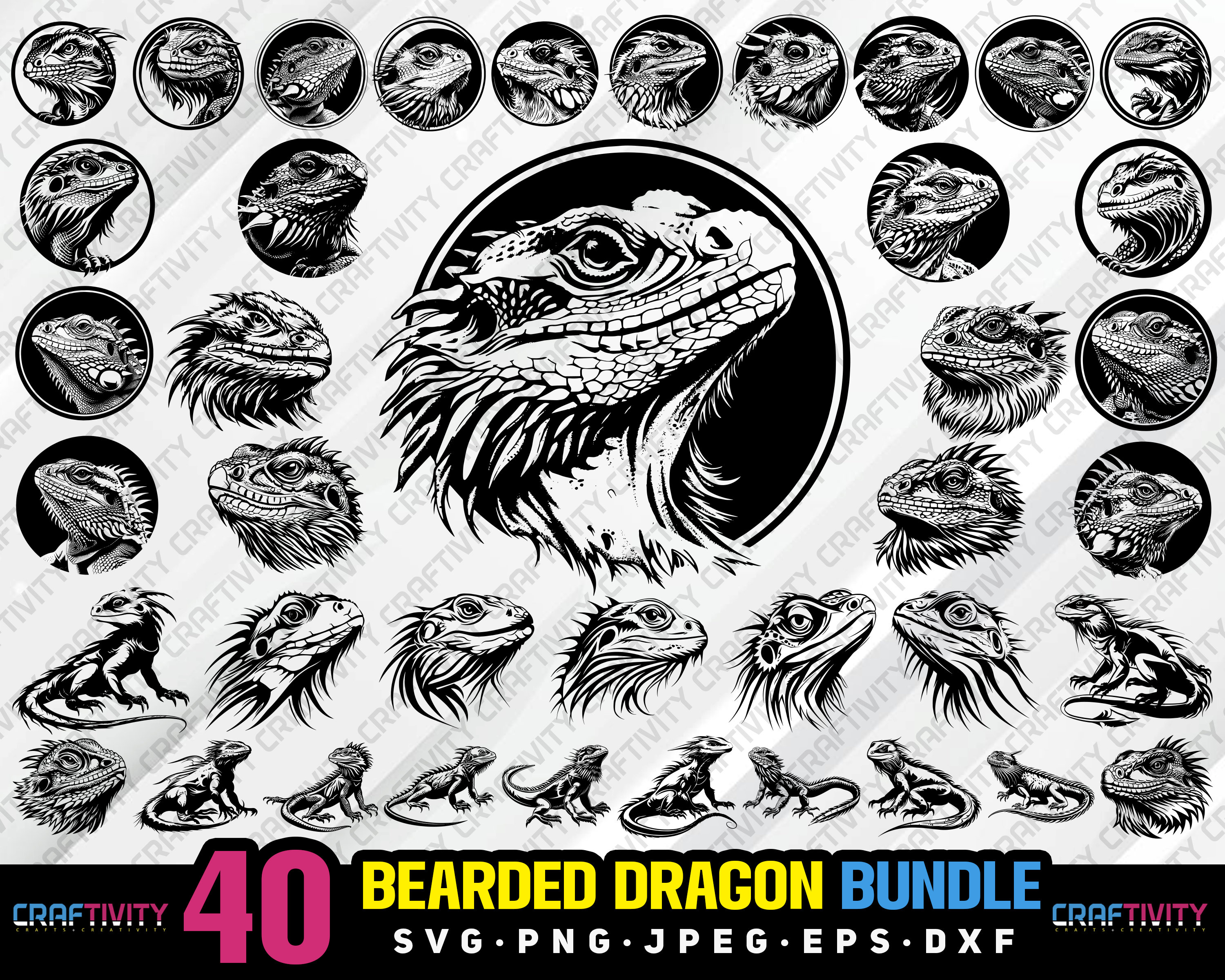 Bearded Dragon Bundle Svg Png Jpeg Eps Dxf Bundle Silhouette Clipart ...