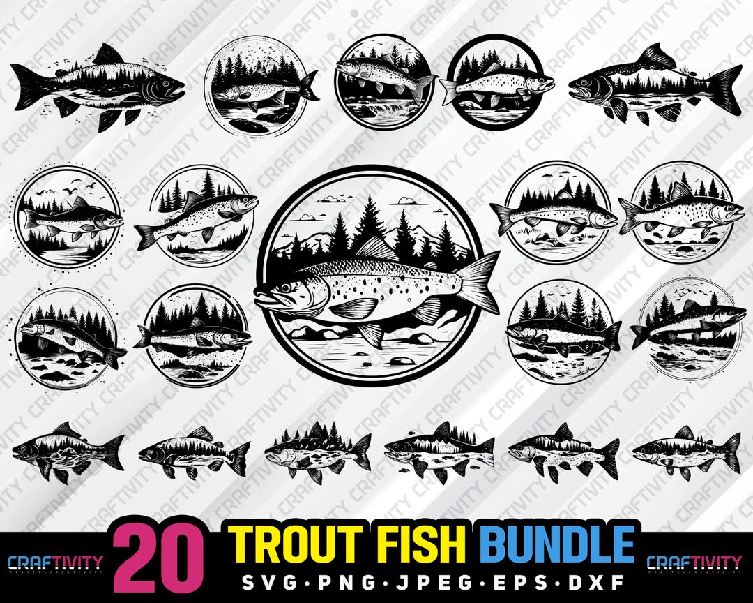 Trout Fishing Bundle Svg Png Jpeg Eps Dxf Engrave Silhouette Clipart ...