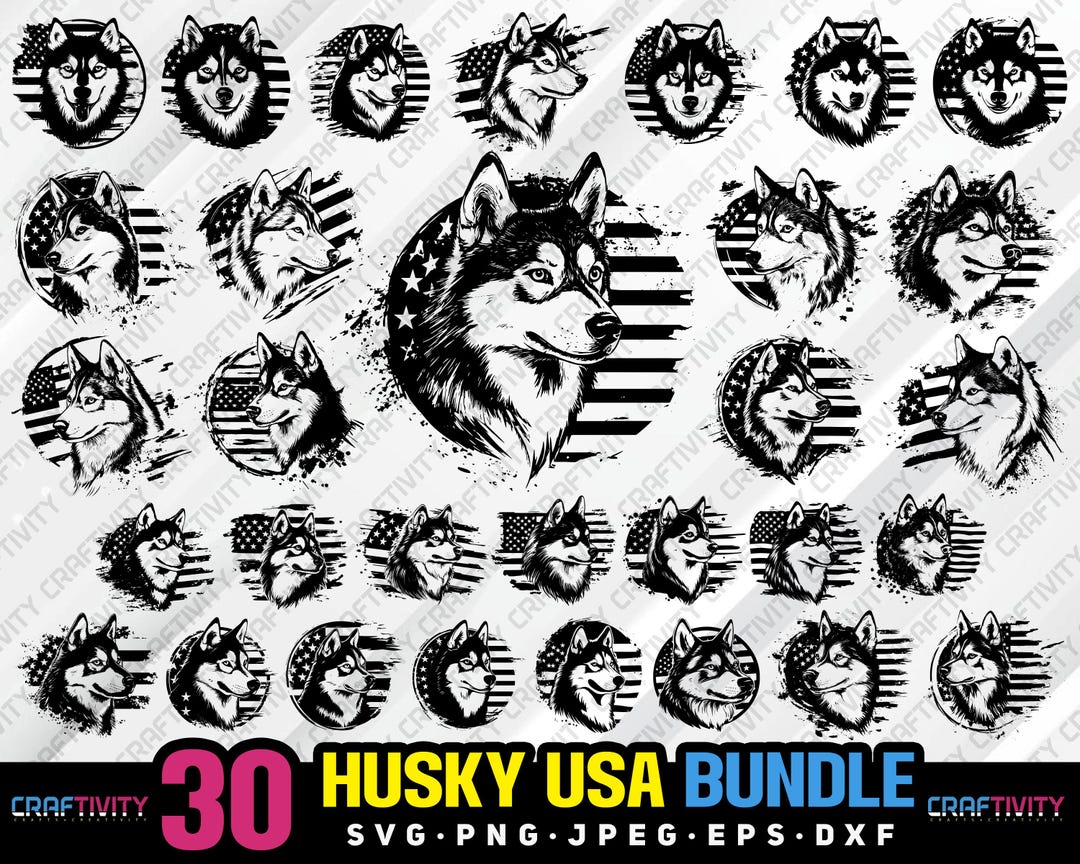Husky Usa Bundle Svg Png Jpeg Eps Dxf Engrave Silhouette Clipart Cricut ...