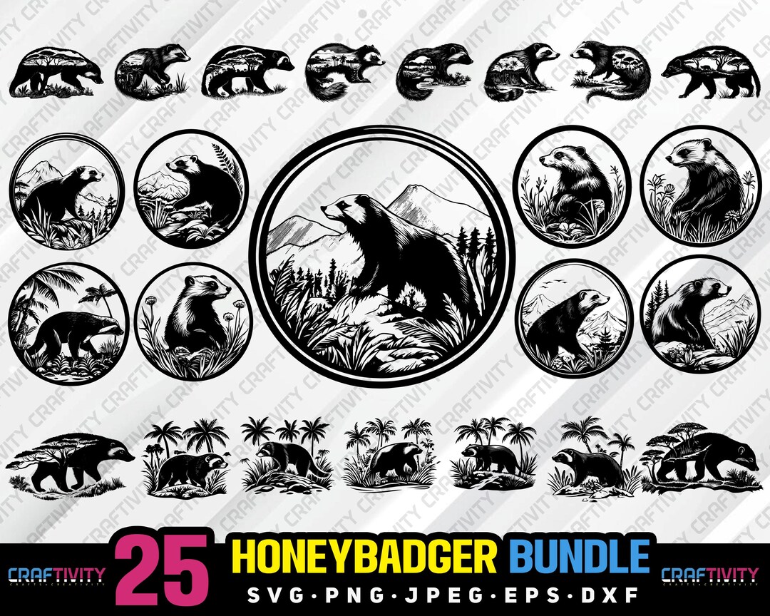 Honeybadger Bundle Svg Png Jpeg Eps Dxf Engrave Silhouette Clipart ...