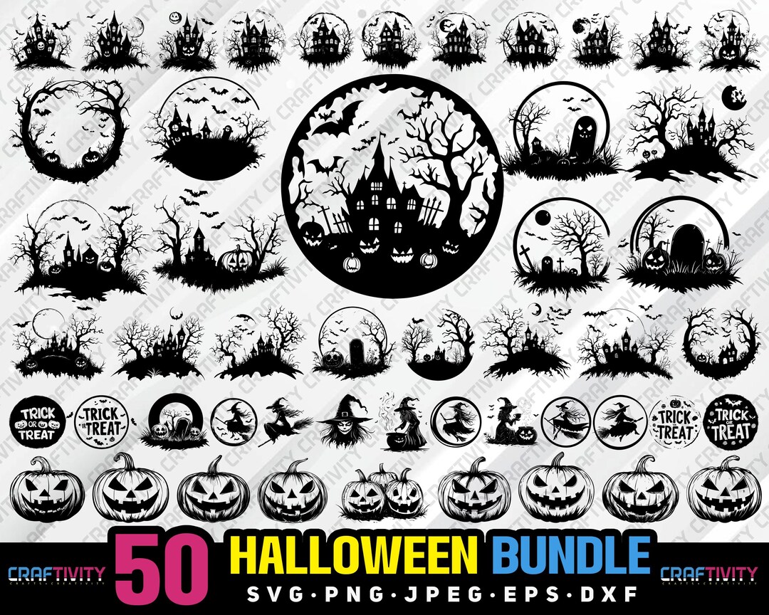 Halloween Vector Clipart Bundle: Pumpkins, Witch, Castle (digital ...