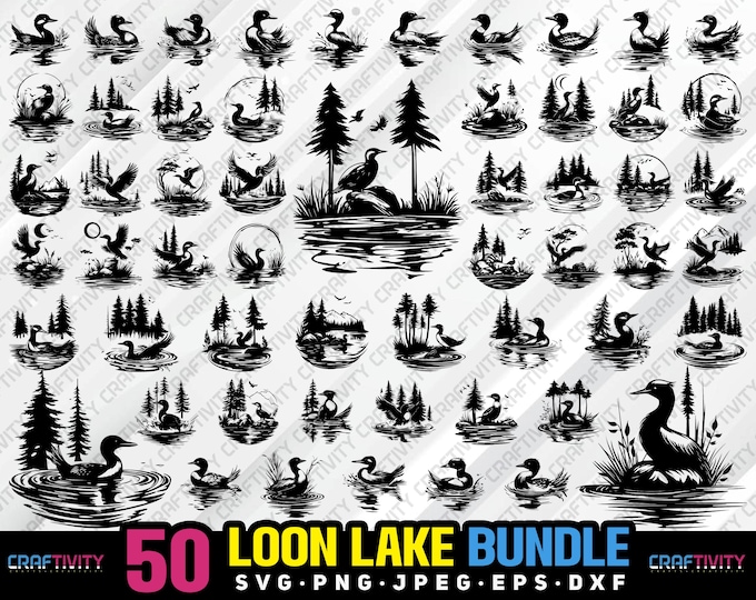 Loon Lake Scene Laser Engrave Files Svg Png Dxf Eps Pdf Vector Graphic ...
