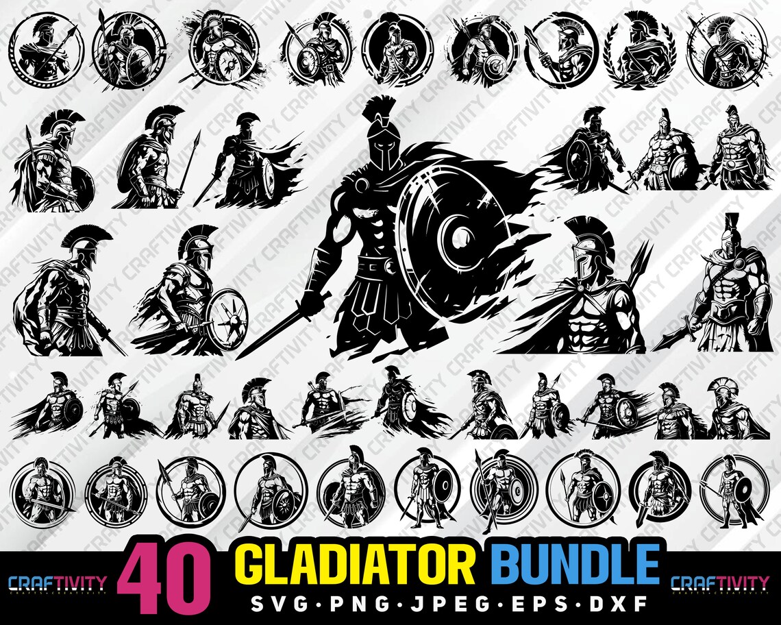 Gladiator Bundle Svg Png Jpeg Eps Dxf Bundle Silhouette Clipart Cricut ...