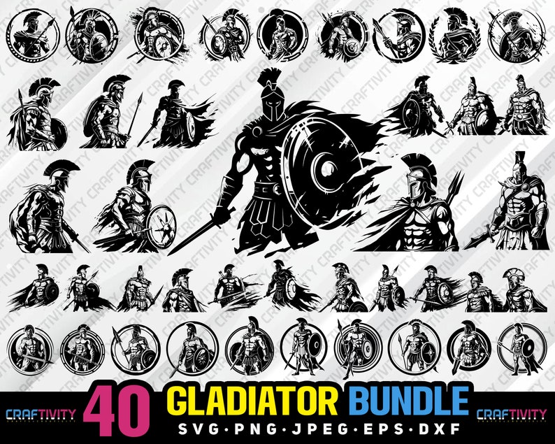 Gladiator Bundle Svg Png Jpeg Eps Dxf Bundle Silhouette Clipart Cricut ...
