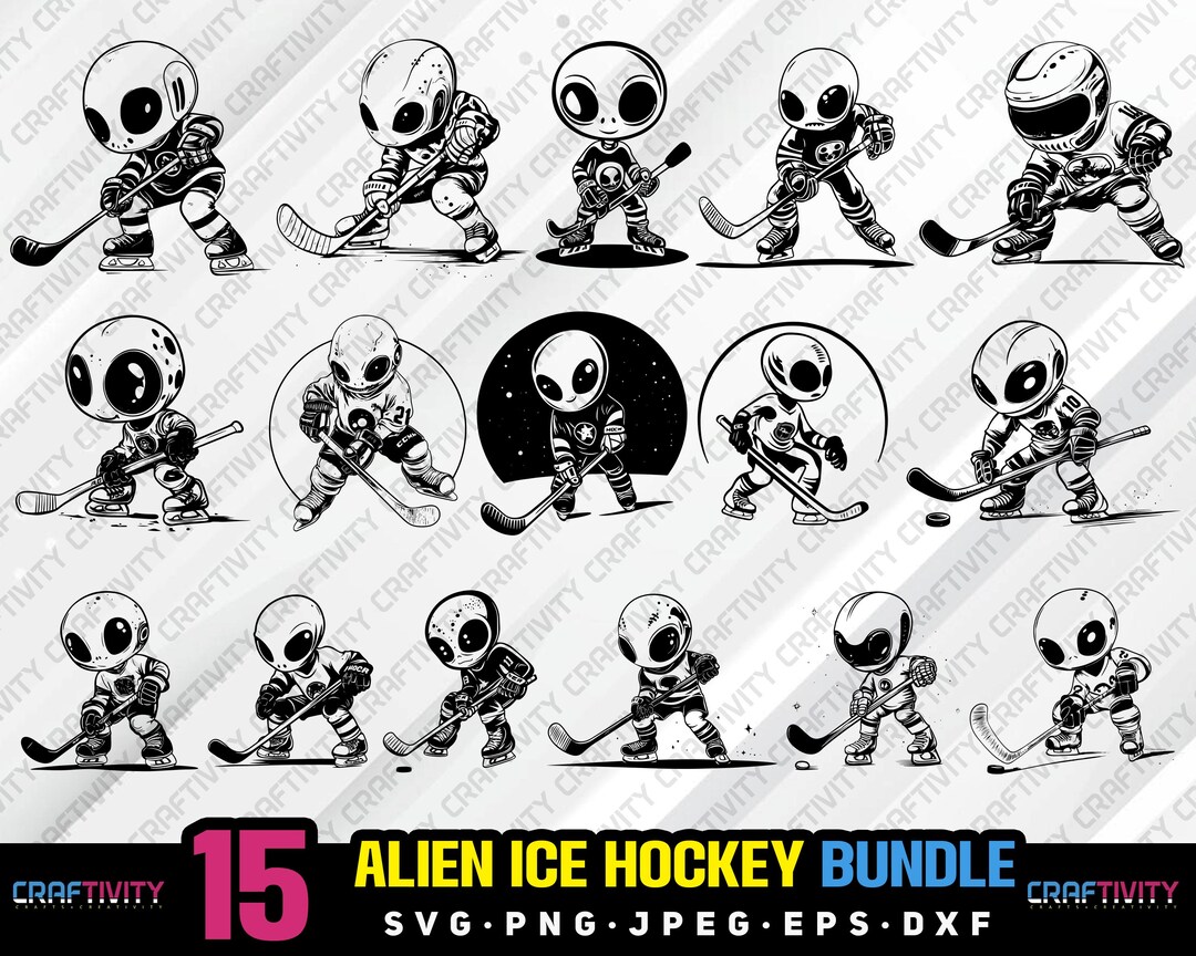 Alien Ice Hockey Bundle Svg Png Jpeg Eps Dxf Bundle Silhouette Clipart ...