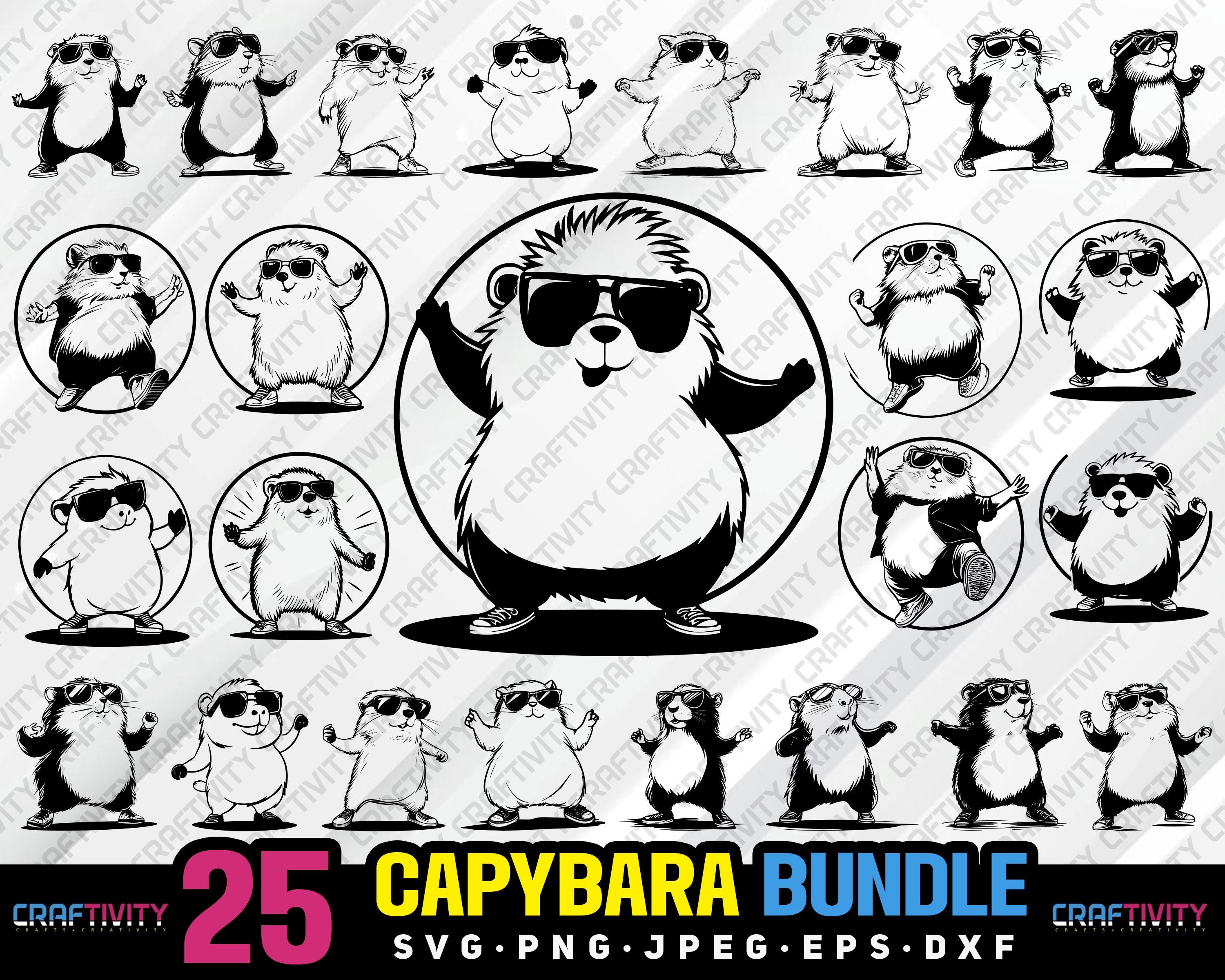 Cute Capybara Bundle Svg Png Jpeg Eps Dxf Engrave Silhouette Clipart ...