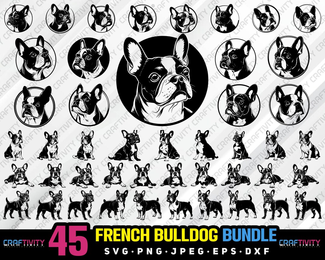 French Bulldog Bundle Svg Png Jpg Eps Dxf Bundle Silhouette Clipart ...