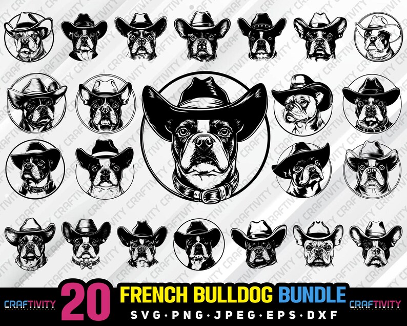 French Bulldog Cowboy Svg Png Jpeg Eps Dxf Engrave Silhouette Clipart ...
