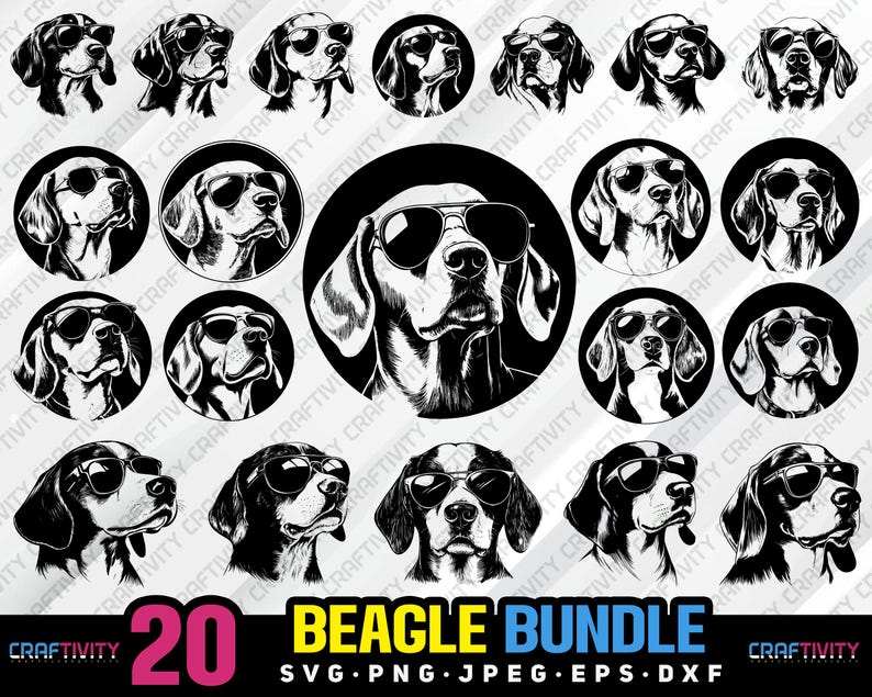 Beagle With Sunglasses Vector Bundle (svg, Png, Jpg, Eps, Dxf) - Etsy