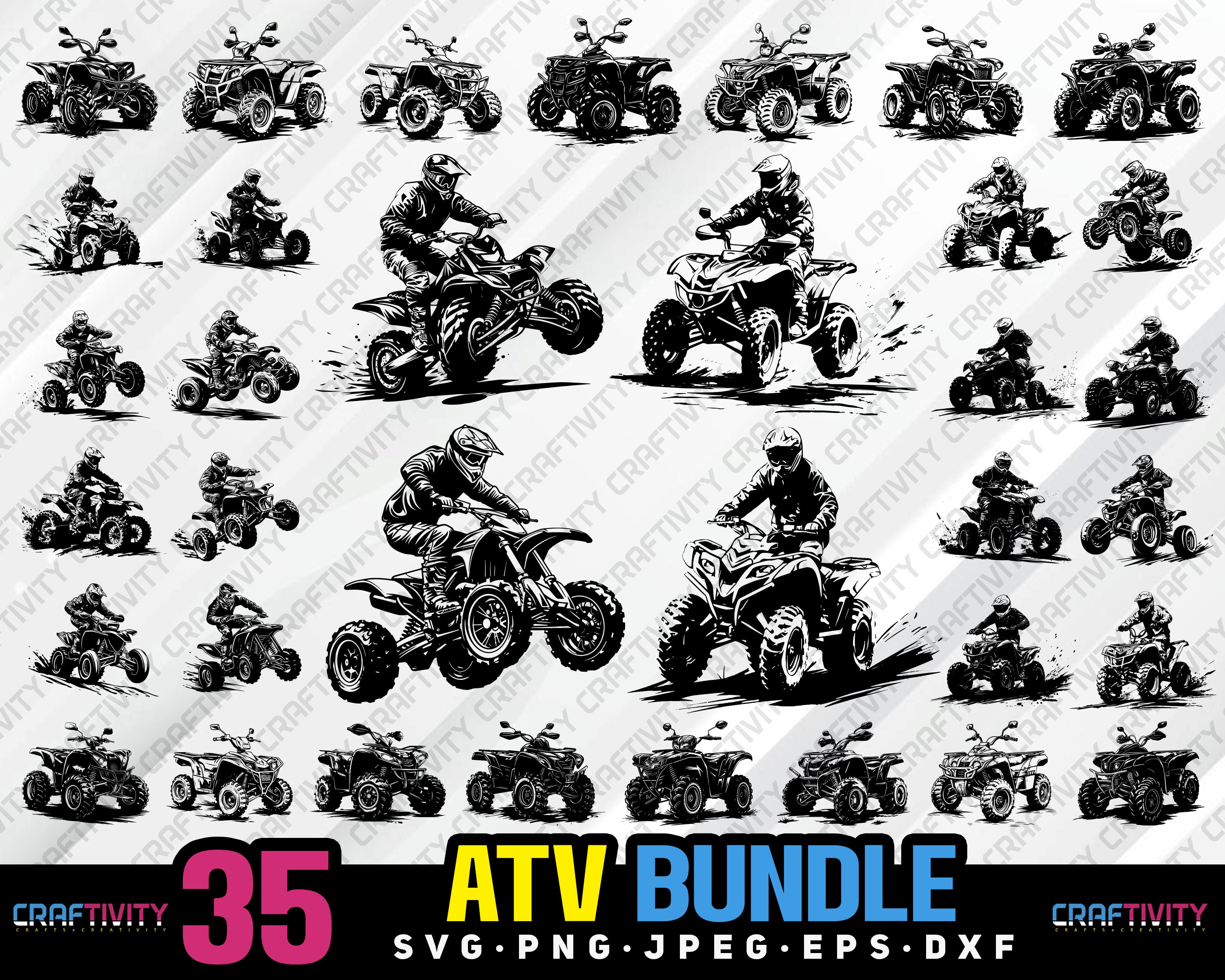 Atv Bundle Svg Png Jpeg Eps Dxf Bundle Silhouette Clipart Cricut Vector ...