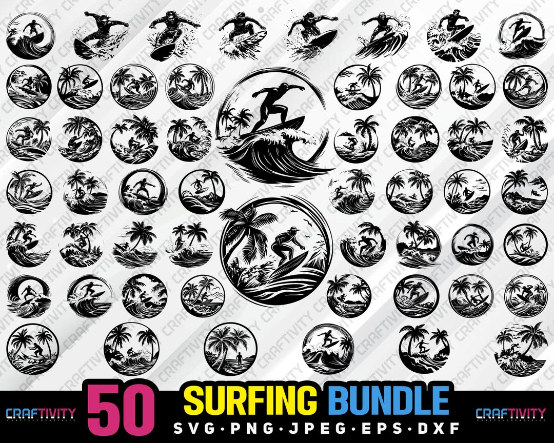 Surfing Bundle Svg Png Jpeg Eps Dxf Bundle Silhouette Clipart Cricut ...