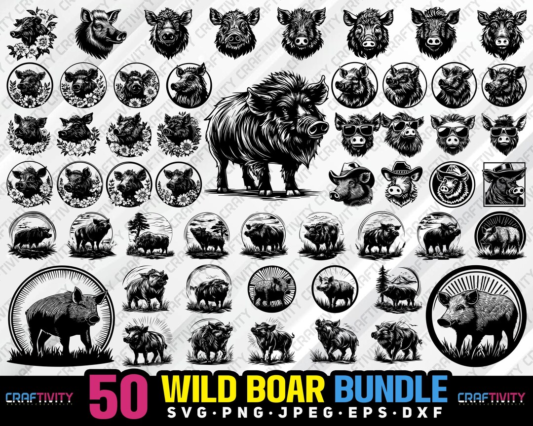 Wild Boar Clipart Bundle: Vector Animal Graphics (svg, Png, Jpg, Eps ...