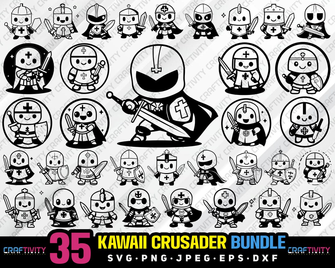 Kawaii Crusader Bundle Svg Png Jpeg Eps Dxf Bundle Silhouette Clipart Cricut Vector Commercial ...