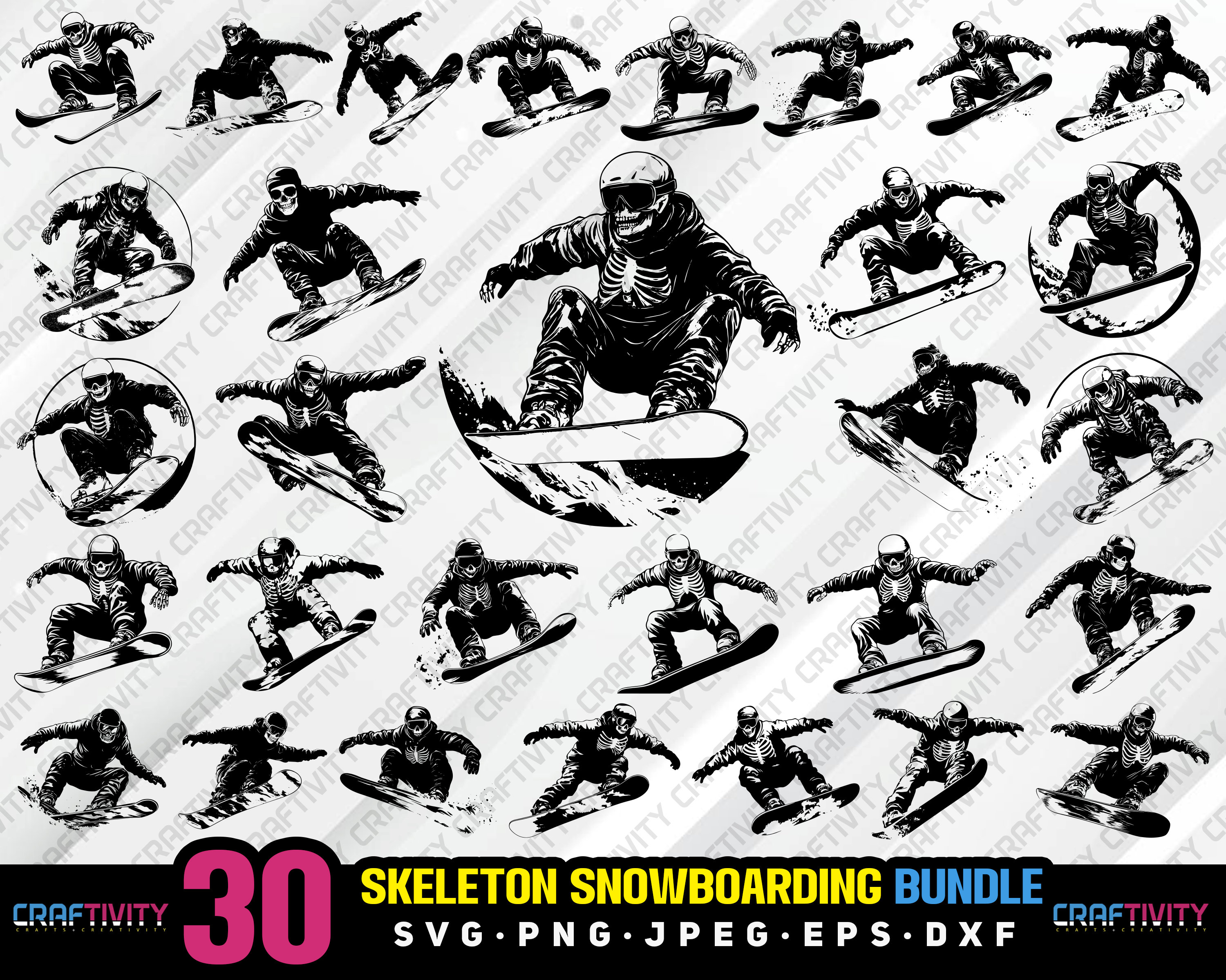 Skeleton Snowboarding Bundle Svg Png Jpg Eps Dxf Bundle Silhouette ...