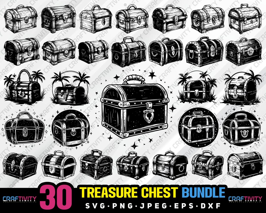 Treasure Chest Bundle Svg Png Jpg Eps Dxf Bundle Silhouette Clipart ...