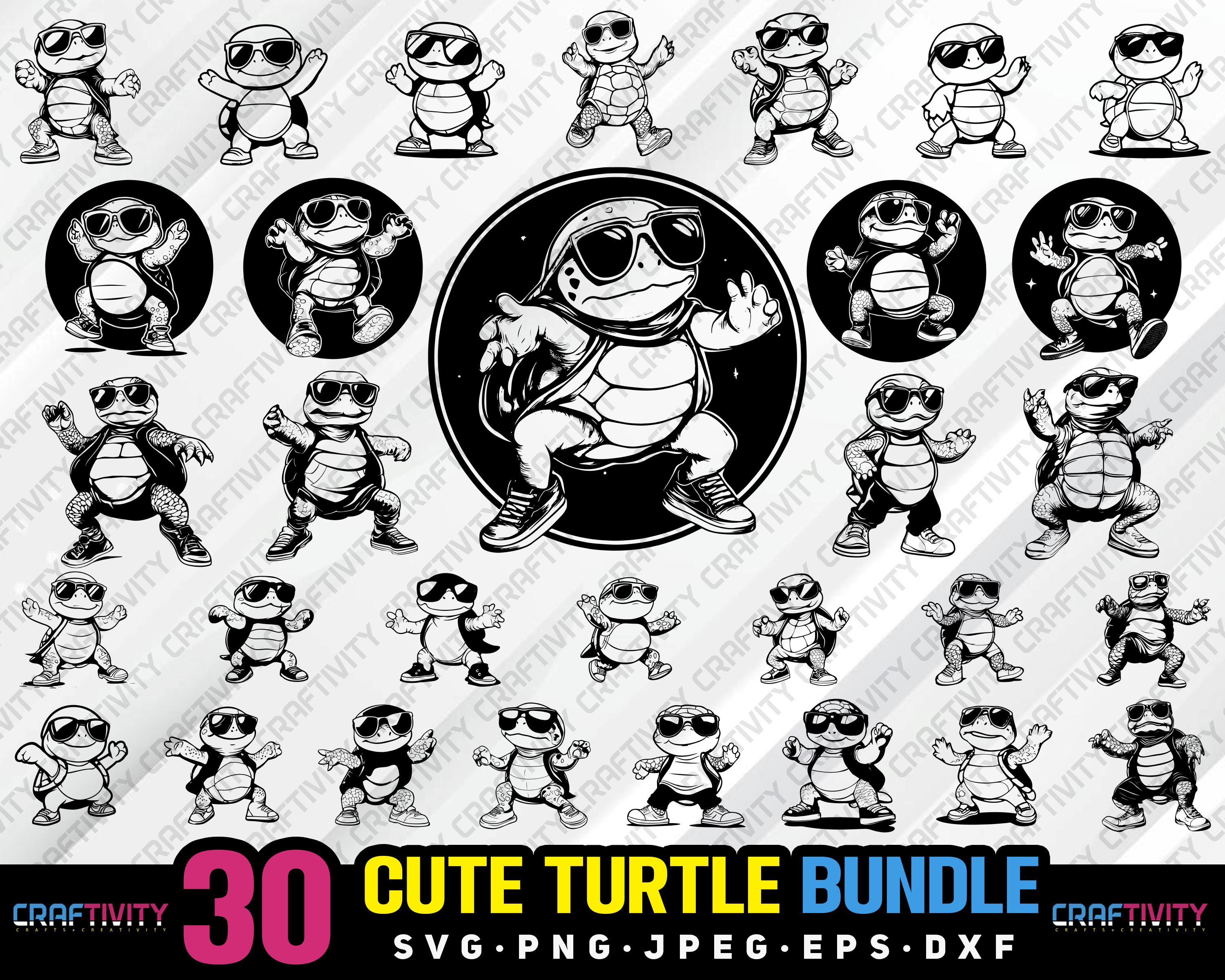 Cute Turtle Bundle Svg Png Jpeg Eps Dxf Engrave Silhouette Clipart ...