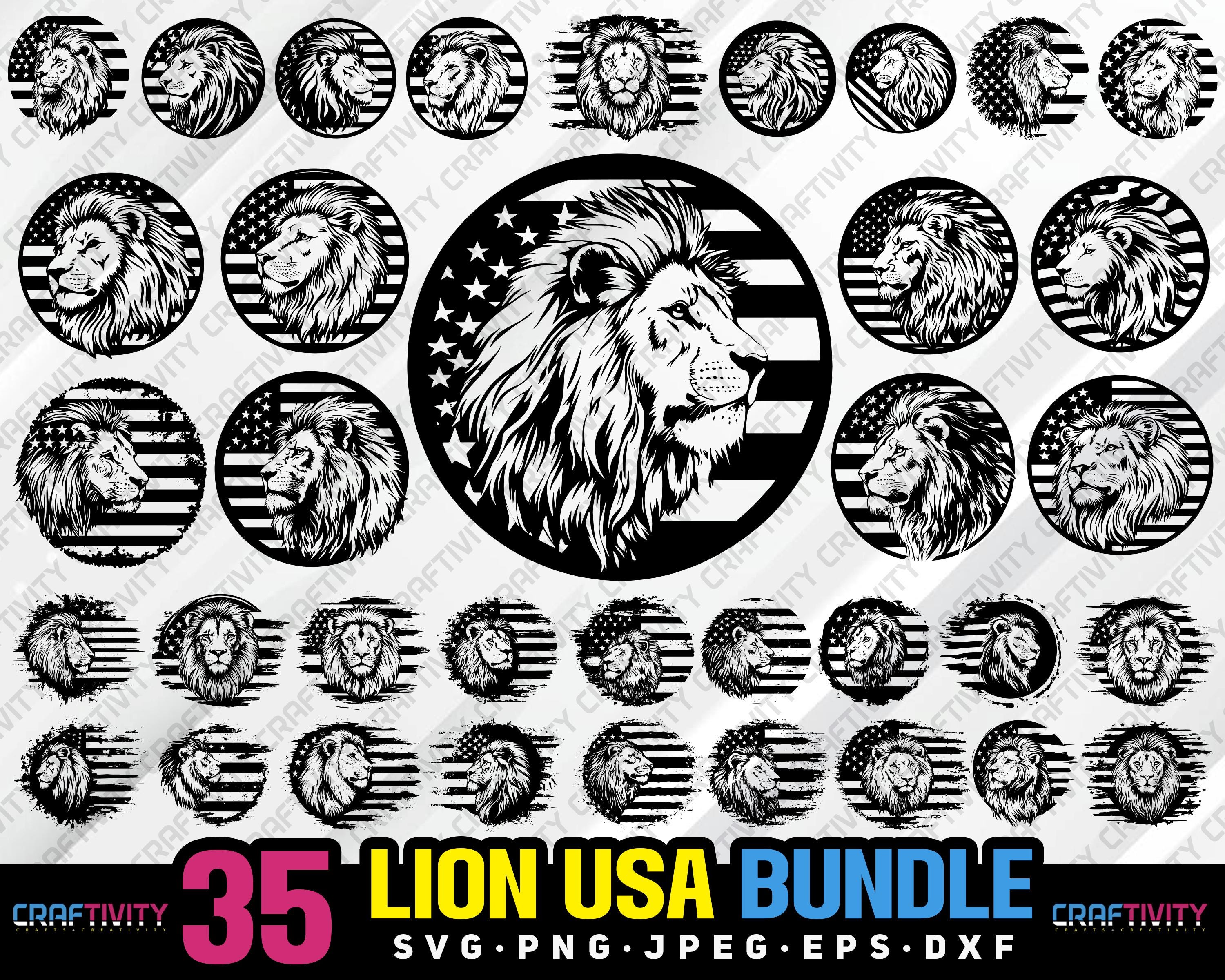 Lion Usa Flag Bundle Svg Png Jpeg Eps Dxf Engrave Silhouette Clipart ...