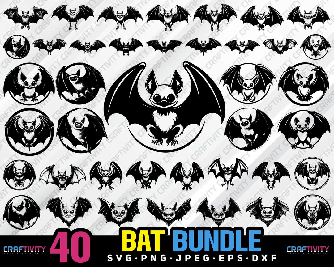 Bat Bundle Svg Png Jpeg Eps Dxf Bundle Silhouette Clipart Cricut Vector ...