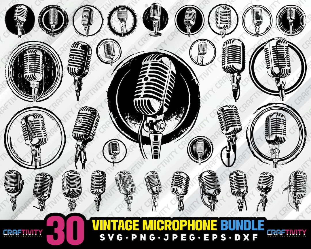 Vintage Microphone Bundle Svg Png Jpeg Eps Dxf Bundle Silhouette ...