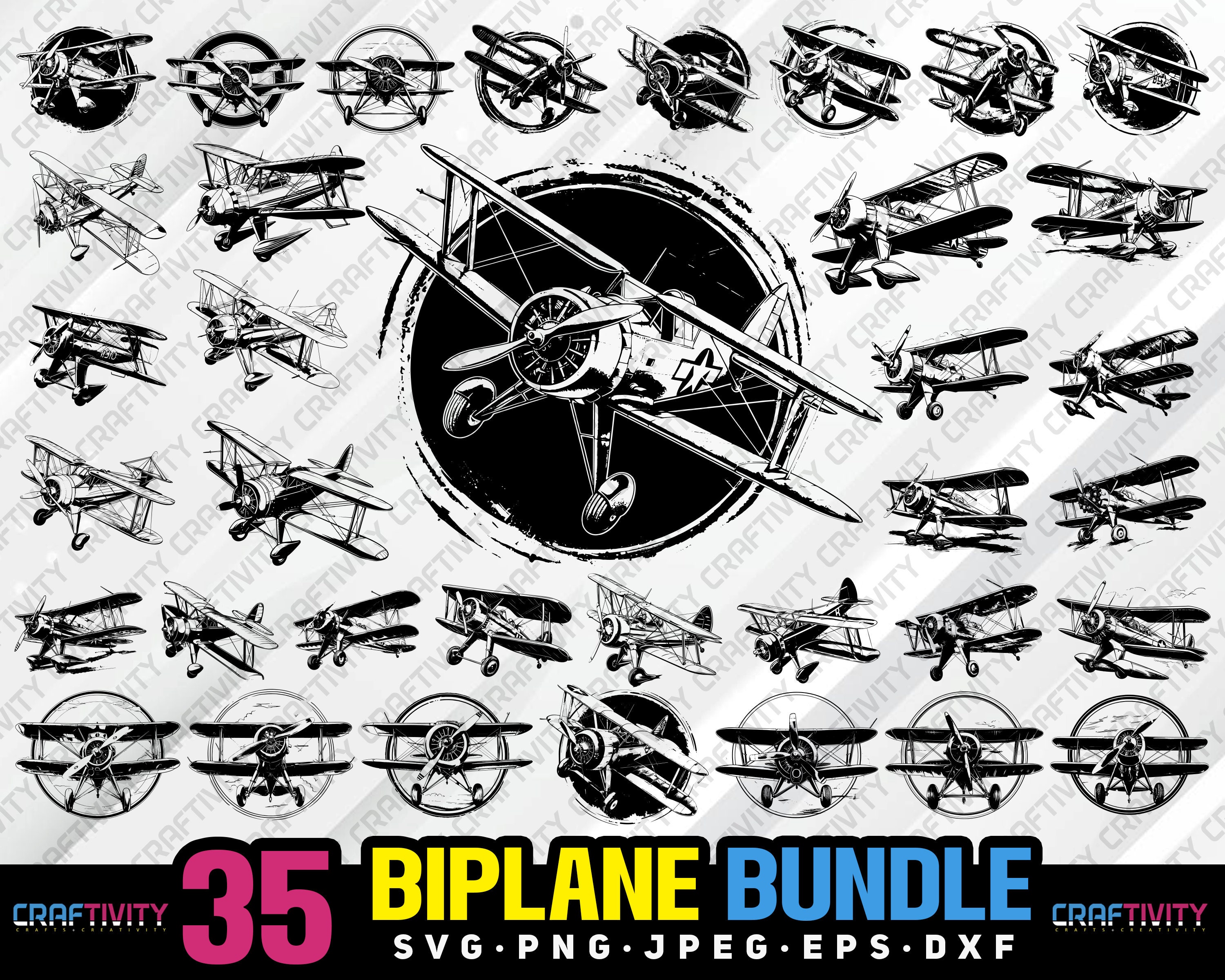 Biplane Bundle Svg Png Jpeg Eps Dxf Bundle Silhouette Clipart Cricut ...