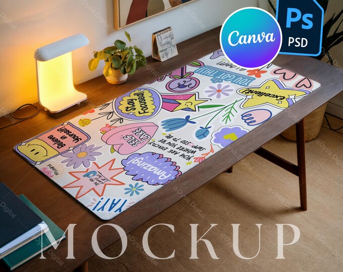 White Large Desk Mat Mockup PSD, Custom Mousepad Template With Smart ...