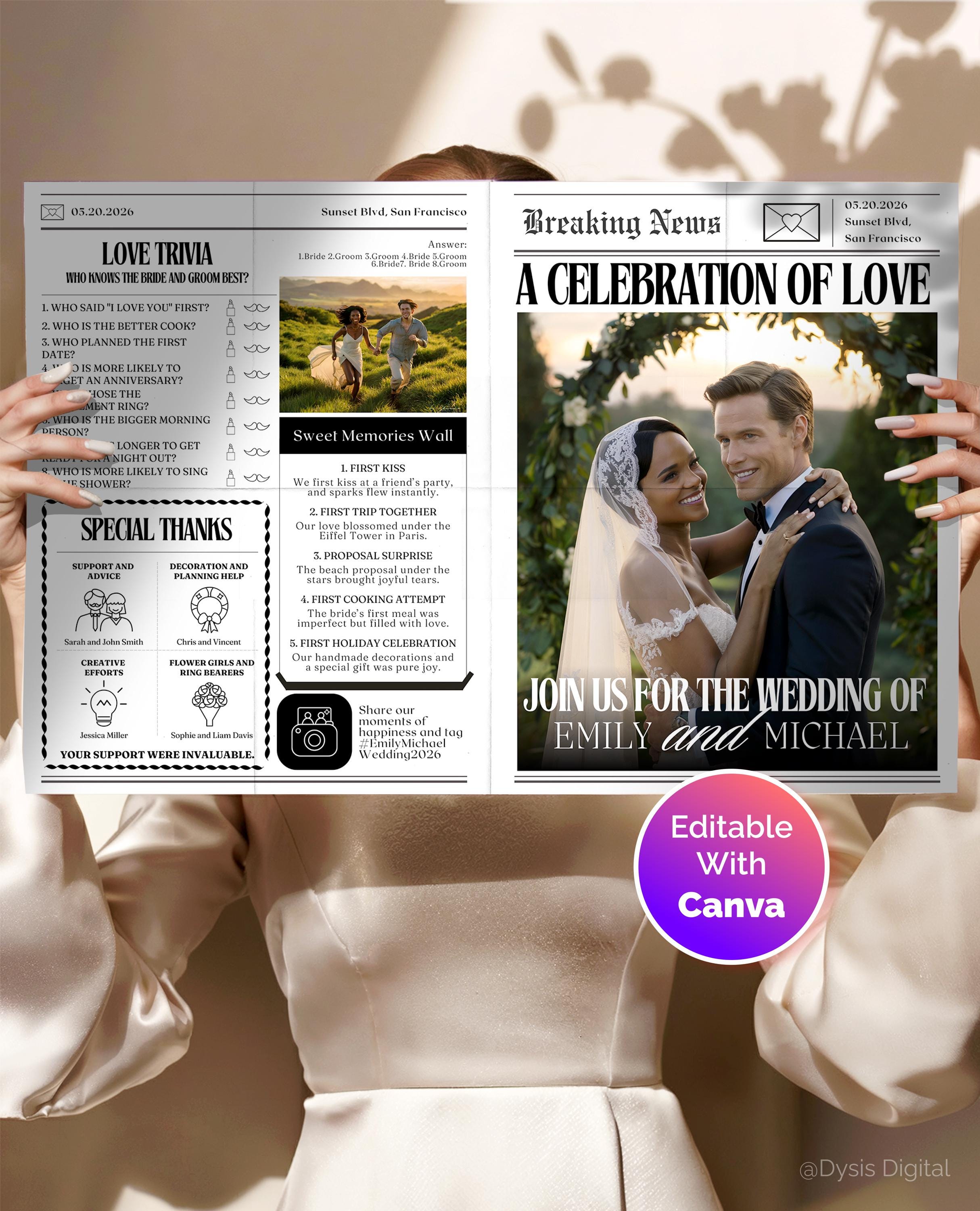 Folded Printable Wedding Newspaper Template Editable Invitation ...