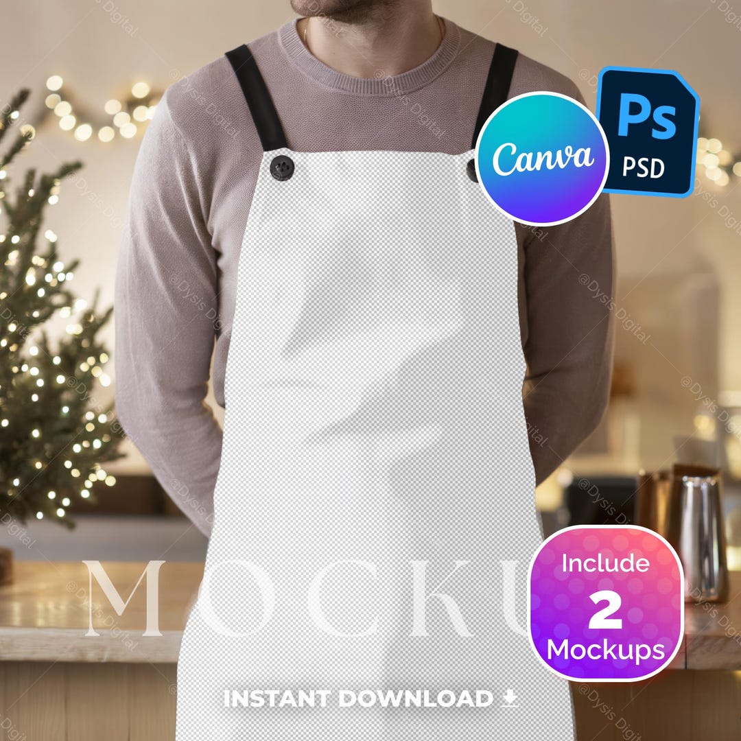 Apron Mockup With Transparent Overlay, White Apron & Black Straps, POD Apron Template, Festive ...