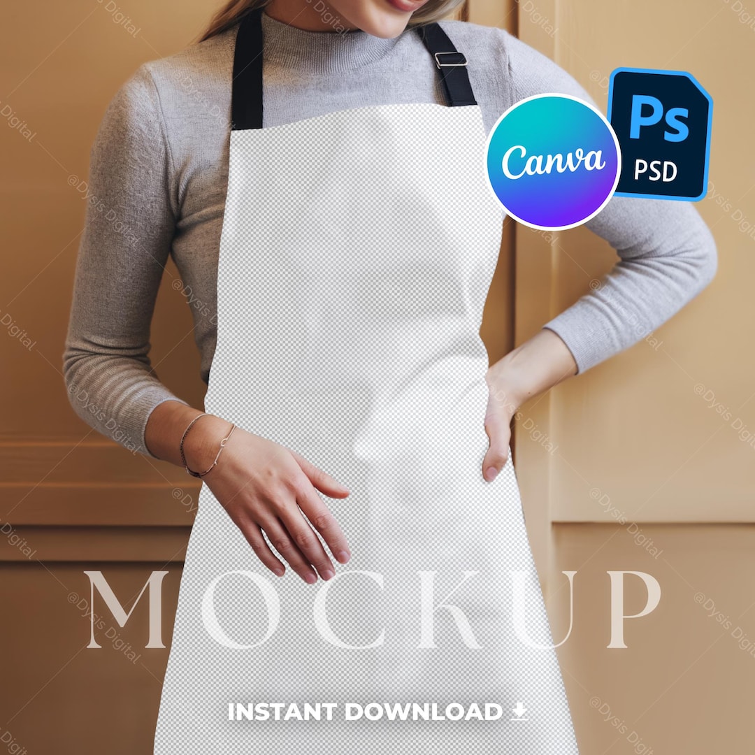 Apron Mockup With Transparent Png, White Apron & Adjustable Straps, POD ...