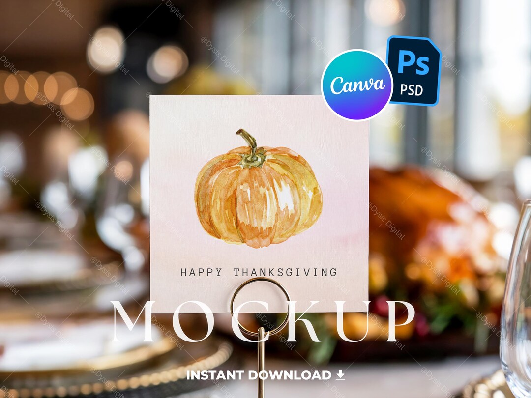 Editable Thanksgiving Place Cards Mockup, Square Seating Card Template ...