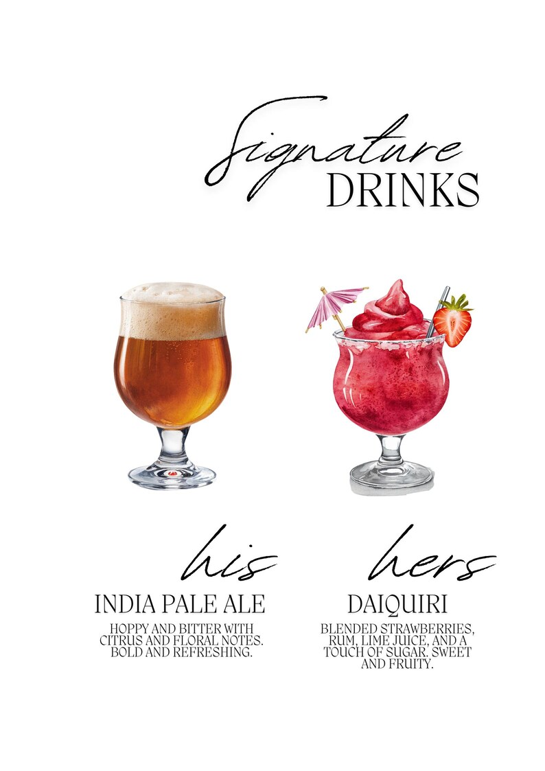 Personalized Minimalist Drink Menu | Classic Signature Cocktail Menu ...