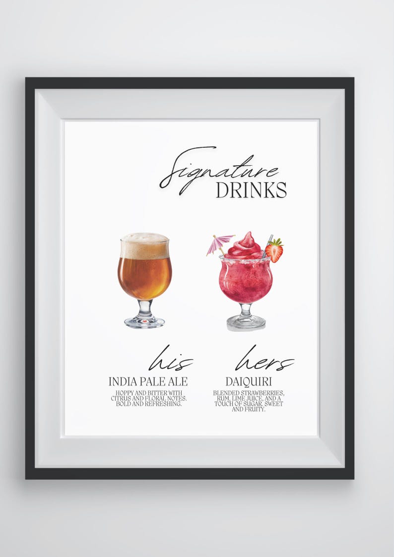 Personalized Minimalist Drink Menu | Classic Signature Cocktail Menu ...