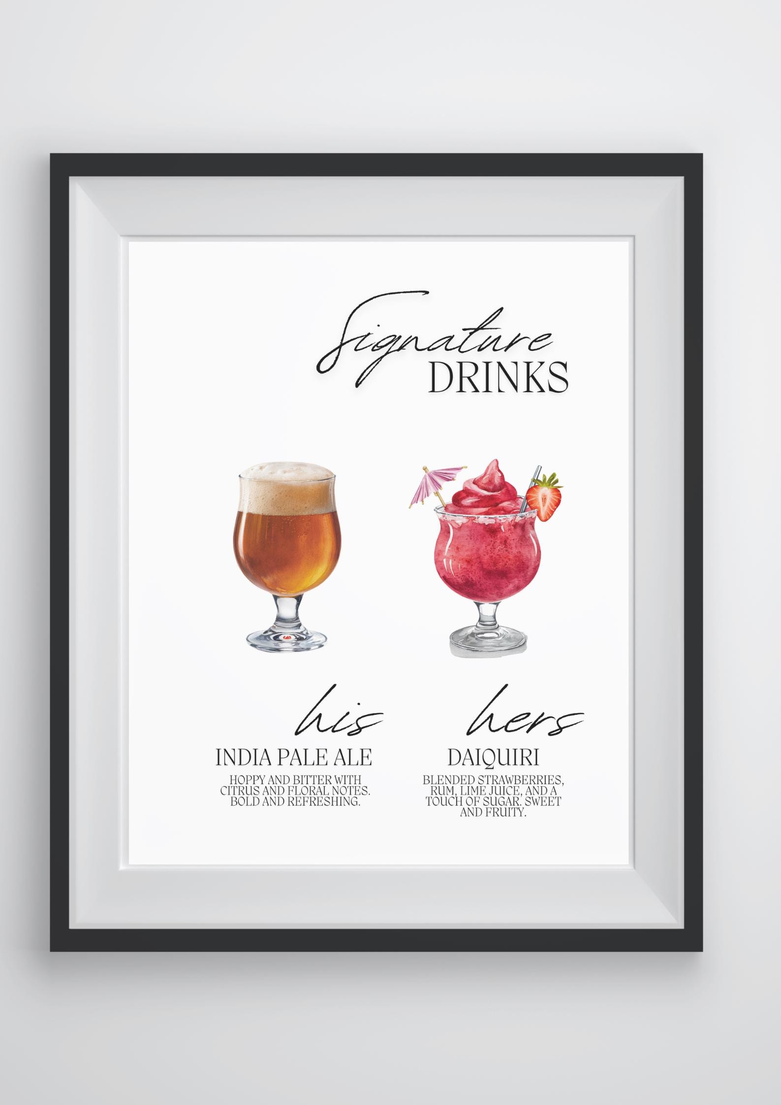 Personalized Minimalist Drink Menu | Classic Signature Cocktail Menu ...