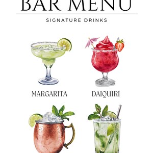 Personalized Minimalist Drink Menu | Classic Signature Cocktail Menu ...