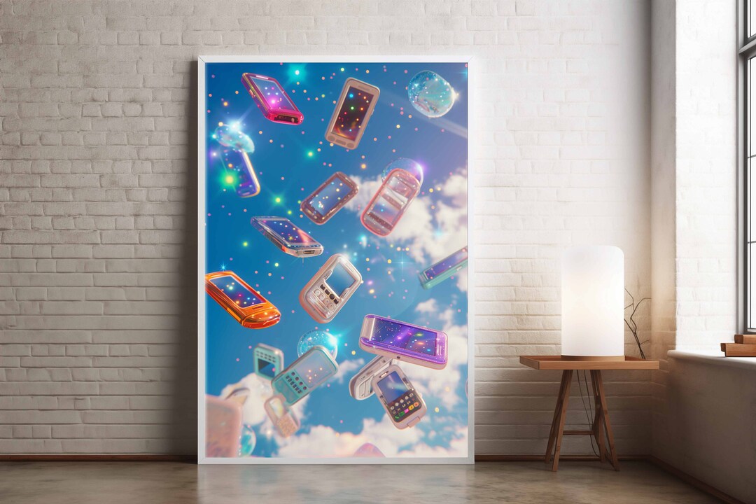 Y2k 90s Aesthetic Floating Cellphones Digital Art, Frutiger Aero Style ...